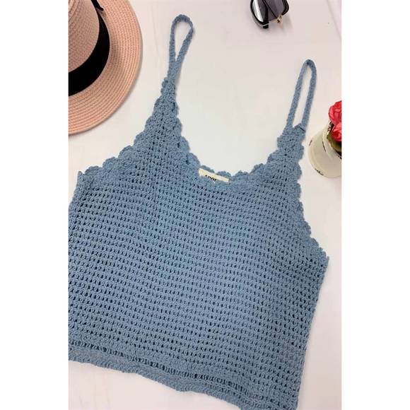 ADORA | Tops | New Adora Knit Open Weave Tank Top In Blue | Poshmark